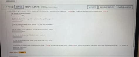 Solved A Horizontal Block Spring System With The Block On A Chegg Com