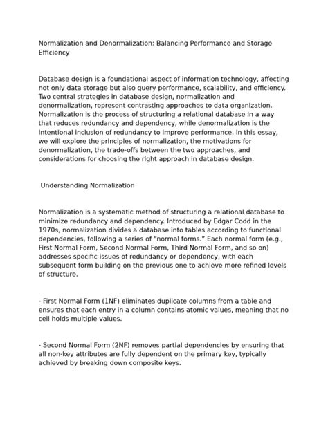Normalization And Denormalization Balancing Performance And Storage