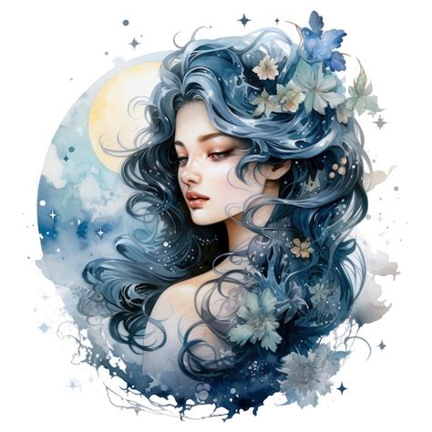 Premium Photo Moon Princess Watercolor White Backgorund Clipart Mystical