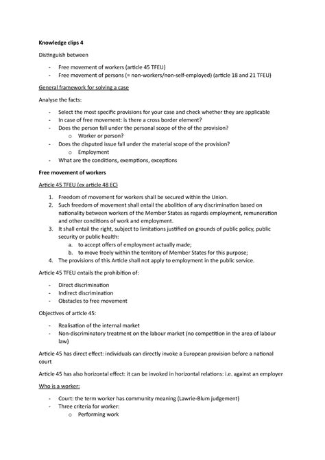 Hoorcollege 4 College Aantekeningen 4 Knowledge Clips 4 Distinguish Between Free Movement Of