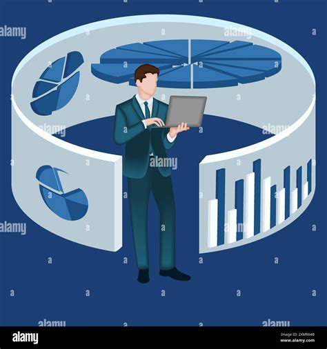 Man Researching Information From Reports And Surveys Business Concept 2d Vector Illustration