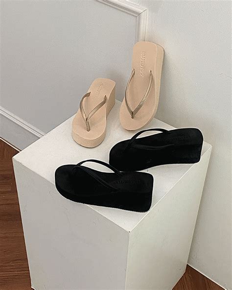 무료배송 키높이 쿠션웨지통굽쪼리슬리퍼 2color7cm