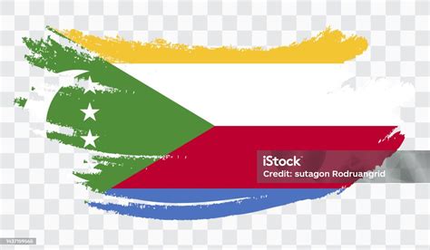 Comoros 국기와 함께 그런지 브러시 스트로크 수채화 그림 깃발 포스터 국기의 배너 스타일 수채화 그리기 투명한 배경에 격리된 벡터입니다 가리기에 대한 스톡 벡터 아트