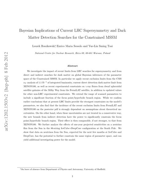 Pdf Bayesian Implications Of Current Lhc Supersymmetry And Dark
