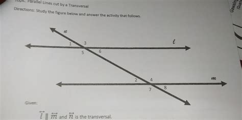 Solved Opic Parallel Lines Cut By A Transversal Directions Study The Figure Below And Answer
