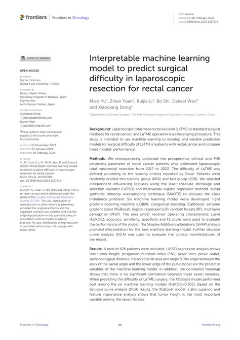 Pdf Interpretable Machine Learning Model To Predict Surgical Difficulty In Laparoscopic