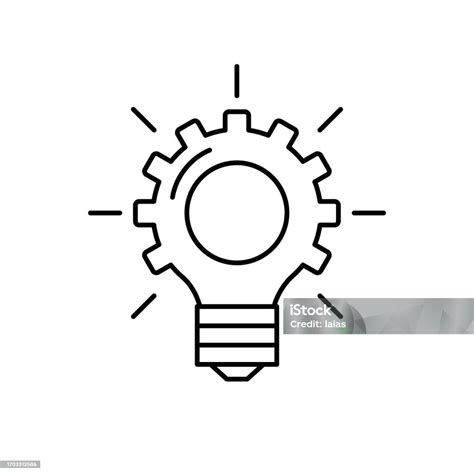혁신 아이콘입니다 전구와 톱니바퀴가 안쪽으로 있습니다 현대 기호 선형 픽토그램 윤곽선 기호 간단한 가는 선 아이콘 벡터 그림입니다 기어 기계 부분에 대한 스톡 벡터 아트 및
