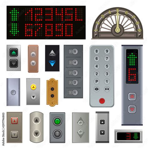 Elevator Buttons Vector Lift Metal Push Button Up Down On Digital
