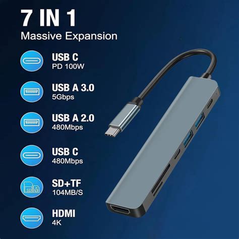 Usb Hub 7в1 Usb разветвитель Type C Hdmi док станция Type C Usb хаб для Macbook Sd Card Tf
