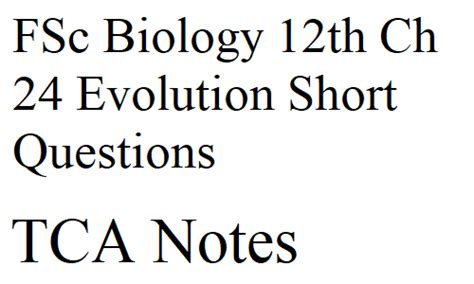 Biology 12th Ch 24 Evolution Short Questions Tca Notes