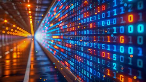 Dynamic Data Stream With Binary Code In A High Tech Digital Corridor