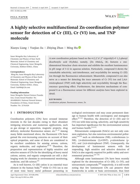 A Highly Selective Multifunctional Zn‐coordination Polymer Sensor For