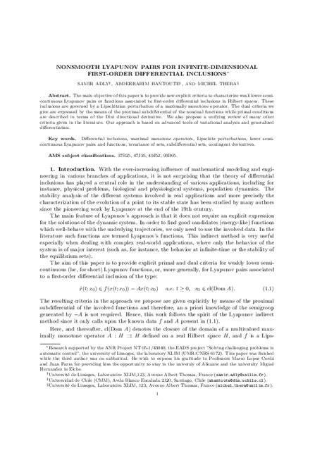 Pdf Nonsmooth Lyapunov Pairs For Infinite Dimensional First Order