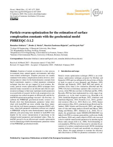 Pdf Pso Based Estimation Of Surface Complexation Constants In Phreeqc