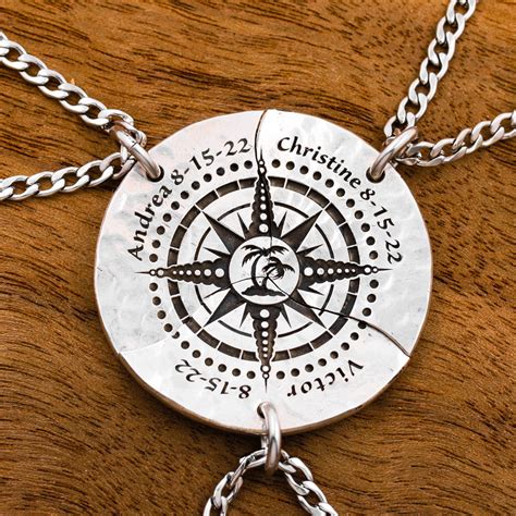 3 Piece Compass Necklaces With Custom Engraved Names And Dates Namecoins