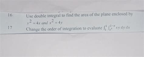solved 16 use double integral to find the area of the plane