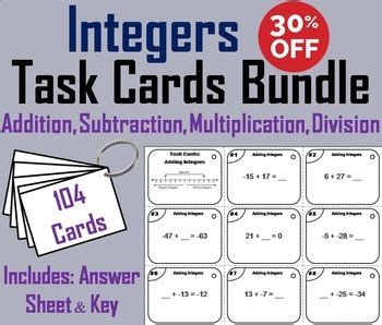 Operations With Integers Task Cards Adding Subtracting Multiplying Dividing