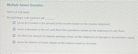 Solved Multiple Select Question Select All That Apply
