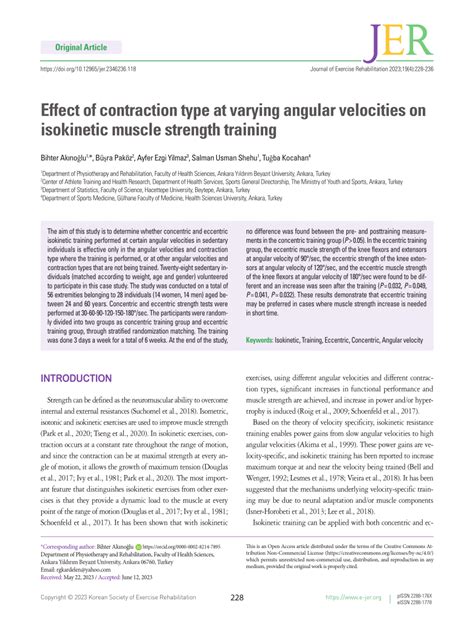 Pdf Effect Of Contraction Type At Varying Angular Velocities On Isokinetic Muscle Strength