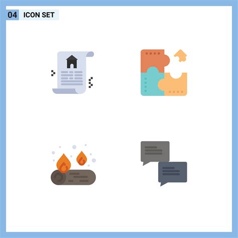 Set Of 4 Modern Ui Icons Symbols Signs For Document Camping App Jigsaw Chat Editable Vector