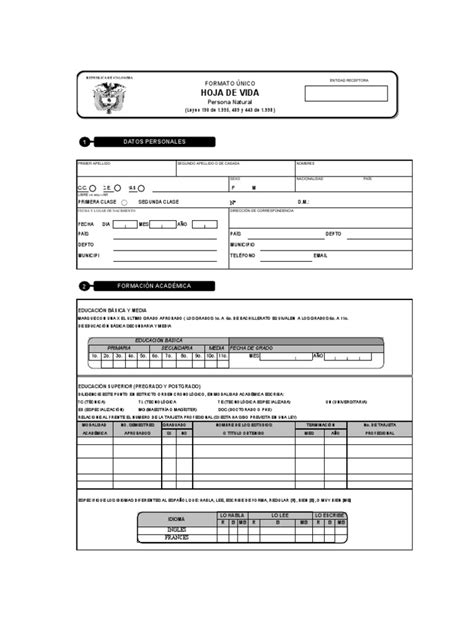 Formato Hoja De Vida Funcion Publica Pdf