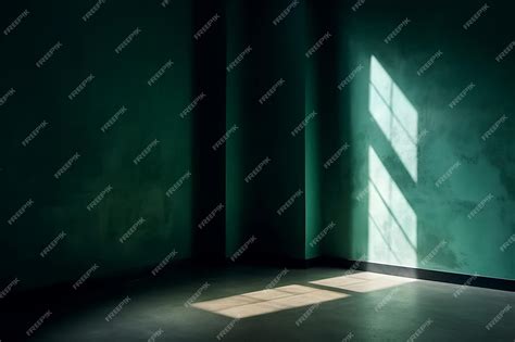 Ai가 생성된 디자인을 위한 복사 공간이 있는 어두운 파스텔 매트 페인트 녹색의 빈 공간 모퉁이 프리미엄 사진