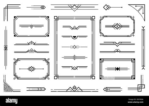 Linear Geometric Art Deco Ornaments Retro Label Frame Minimal Decorative Ornament Dividers And
