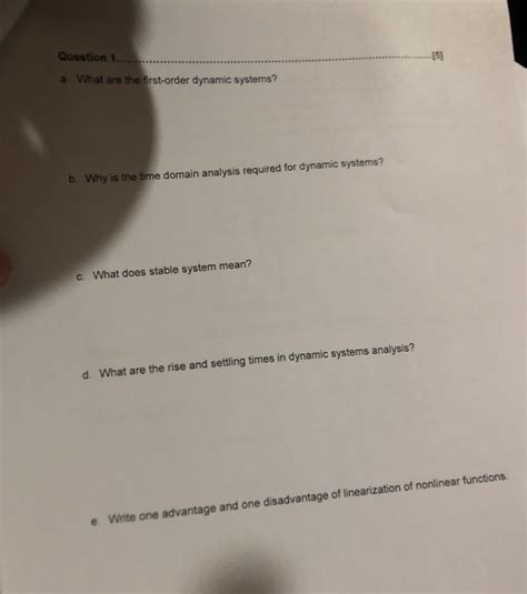 Solved A What Are The First Order Dynamic Systems B Why