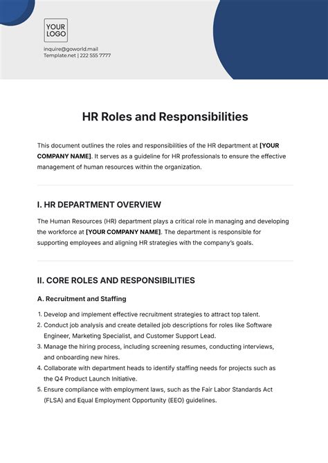 Free Hr Roles And Responsibilities Template To Edit Online