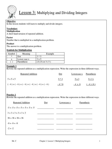 Multiplying And Dividing Integers Worksheet