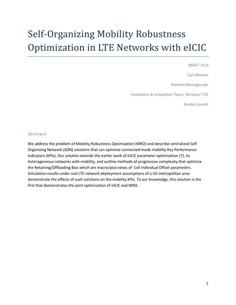 Pdf Self Organizing Mobility Robustness Optimization In Lte Networks With Eicic