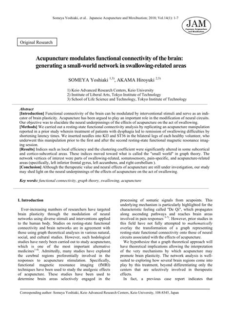 Pdf Acupuncture Modulates Functional Connectivity Of The Brain Generating A Small World