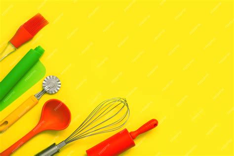 Premium Photo Culinary Background Culinary Accessories On Yellow