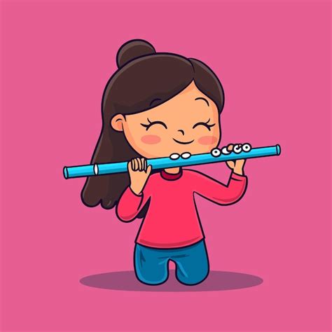 Cute Flautist Playing Flute Vector Premium Ai Generated Vector