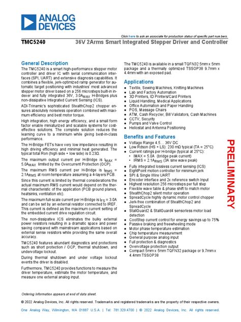 Tmc5240 Preliminary Datasheet 3115115 1 Pdf Electric Motor