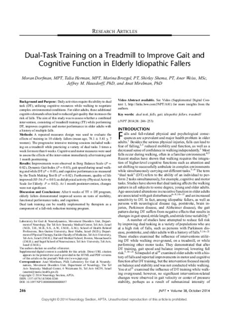 Pdf Dual Task Training On A Treadmill To Improve Gait And Cognitive Function In Elderly