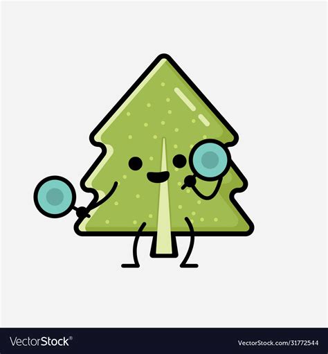 Cute Pine Tree Mascot Character In Flat Design Vector Image
