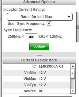 WEBENCH Tools LMR23630 Q1 LMR23630 Q1 Sync Frequency Setting Simulation Hardware System