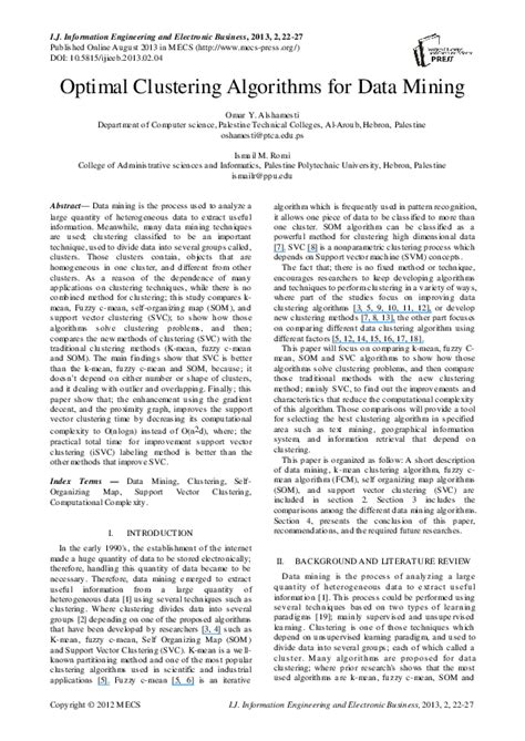 Pdf Optimal Clustering Algorithms For Data Mining