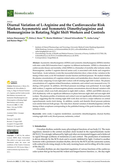 Pdf Diurnal Variation Of L Arginine And The Cardiovascular Risk