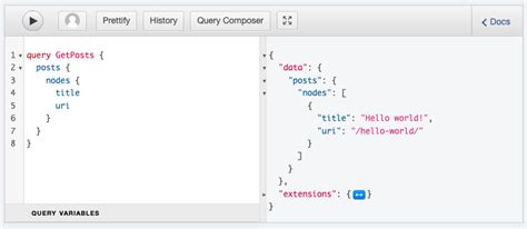 Screenshot Of The GraphiQL IDE Executing A Query For Posts And Showing The JSON Response From