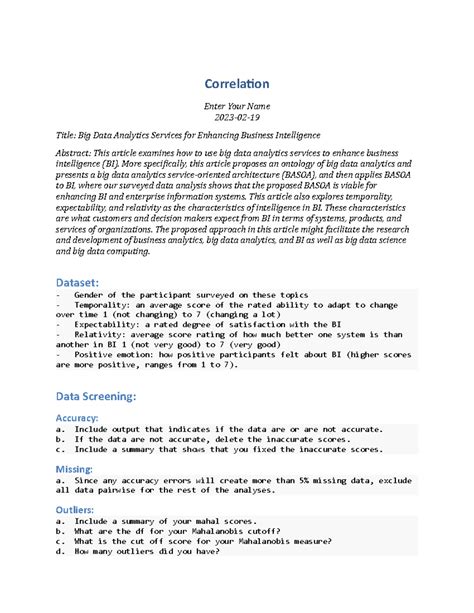 Lab Lab Correlation Enter Your Name Title Big Data Analytics Services For