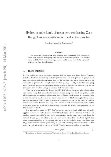 Pdf Hydrodynamic Limit Of Mean Zero Condensing Zero Range Processes With Sub Critical Initial