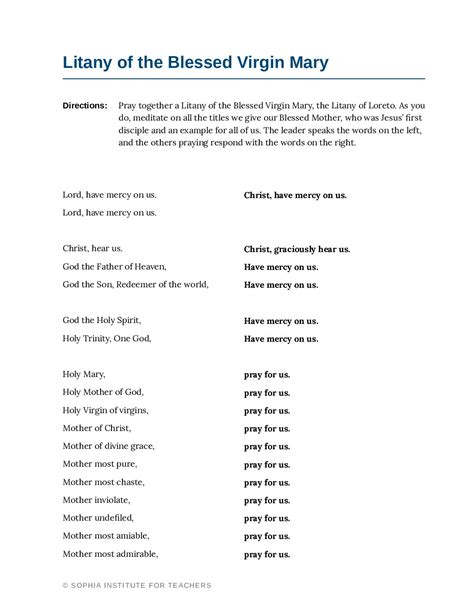 Litany Of The Blessed Virgin Mary Printable Printable Templateslitany