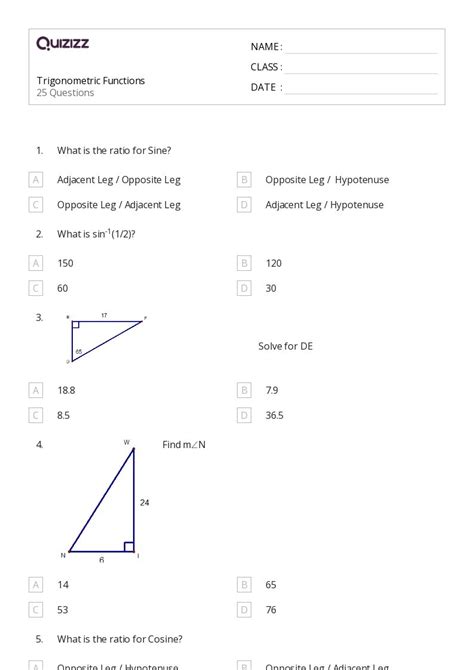50 trigonometric ratios sin cos tan csc sec and cot worksheets for