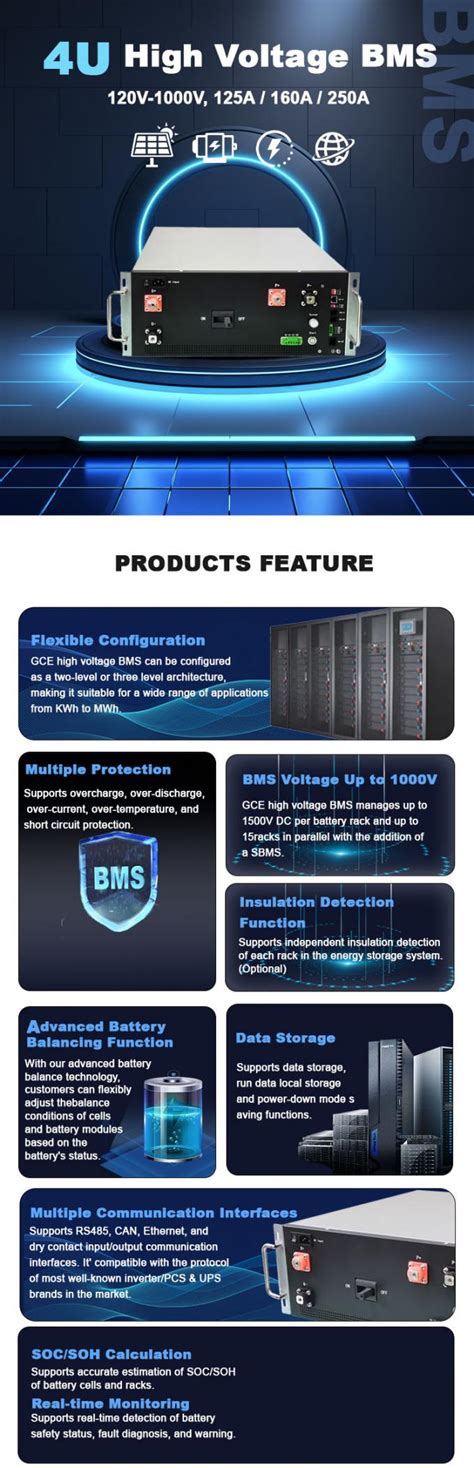 Gce High Voltage Battery Management System 190s 125a Master Slave Bms With Relay Bms Nmc Lto Lfp