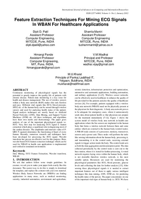 Pdf Feature Extraction Techniques For Mining Ecg Signals In Wban For