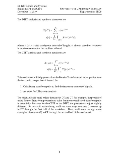Ctft Dtft Bonus Sol Pdf Spectral Density Fourier Transform