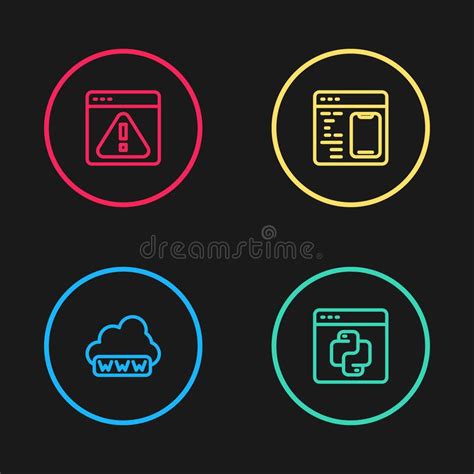 Set Line Web Development Python Programming Language Software And Browser With Exclamation