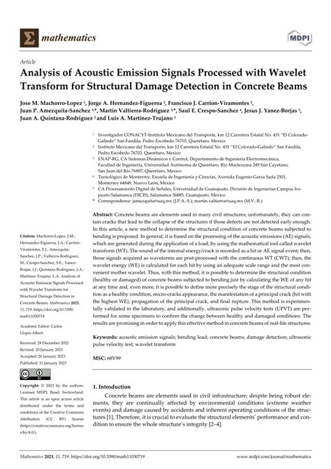 Pdf Analysis Of Acoustic Emission Signals Processed With Wavelet Transform For Structural